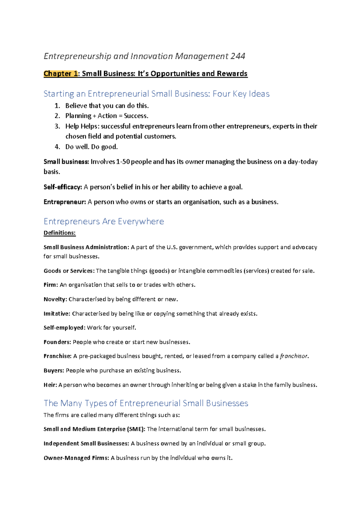 Entreps 244 Notes - Entrepreneurship and Innovation Management 244 ...