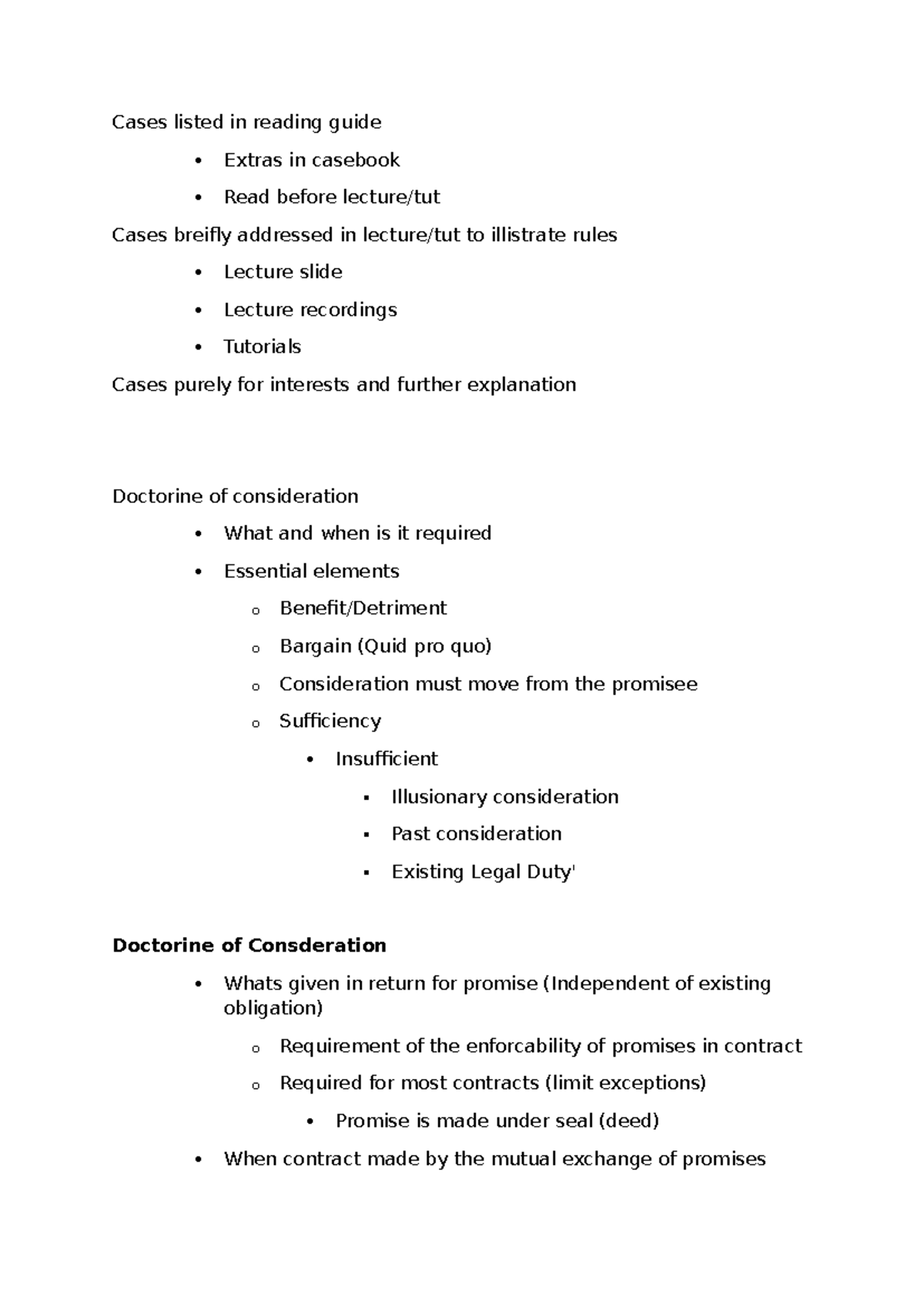 ANU Contract Law W3 - Lecture Notes on Doctrine of Consideration - Studocu