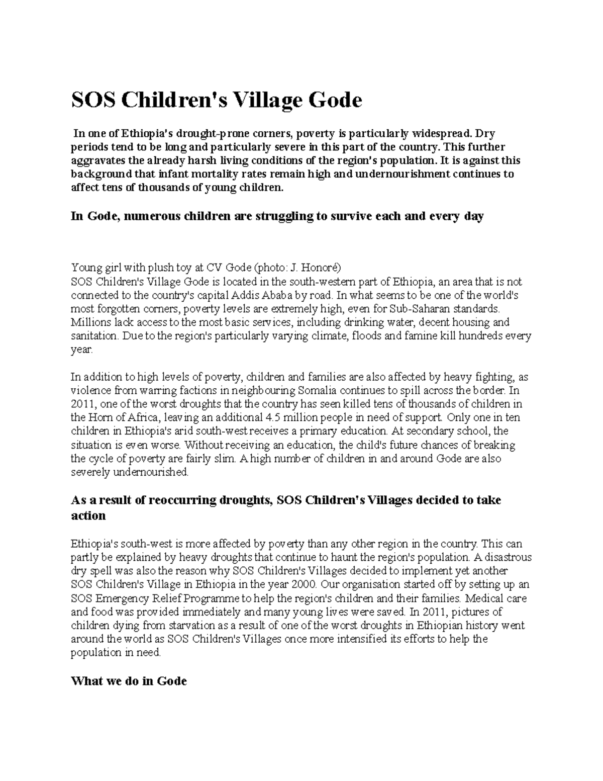 SOS Children - Research Paper on Impact in Ethiopia's Gode Area - Studocu
