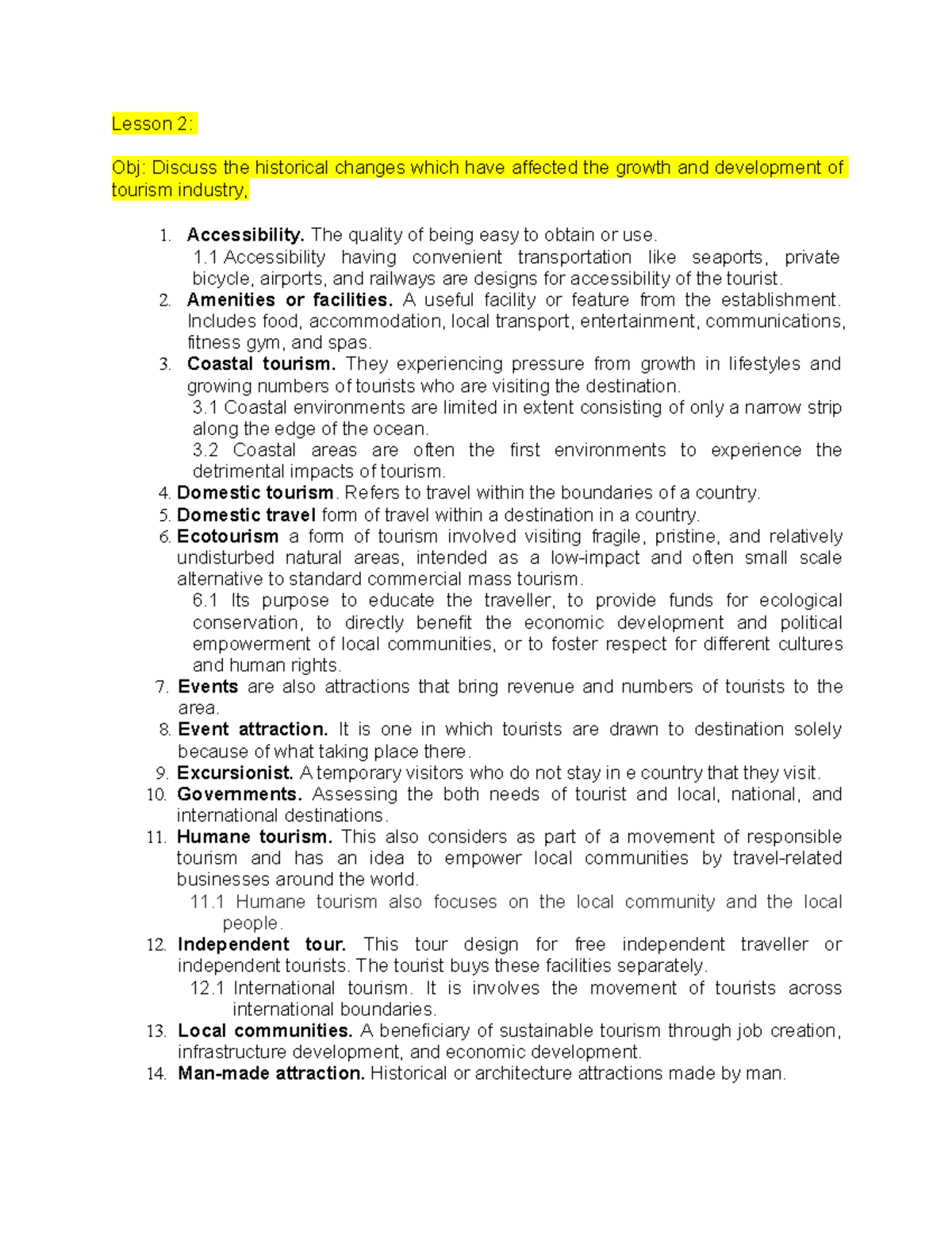 Lesson 2 - The Evolution of Tourism Industry - BSHM - Studocu