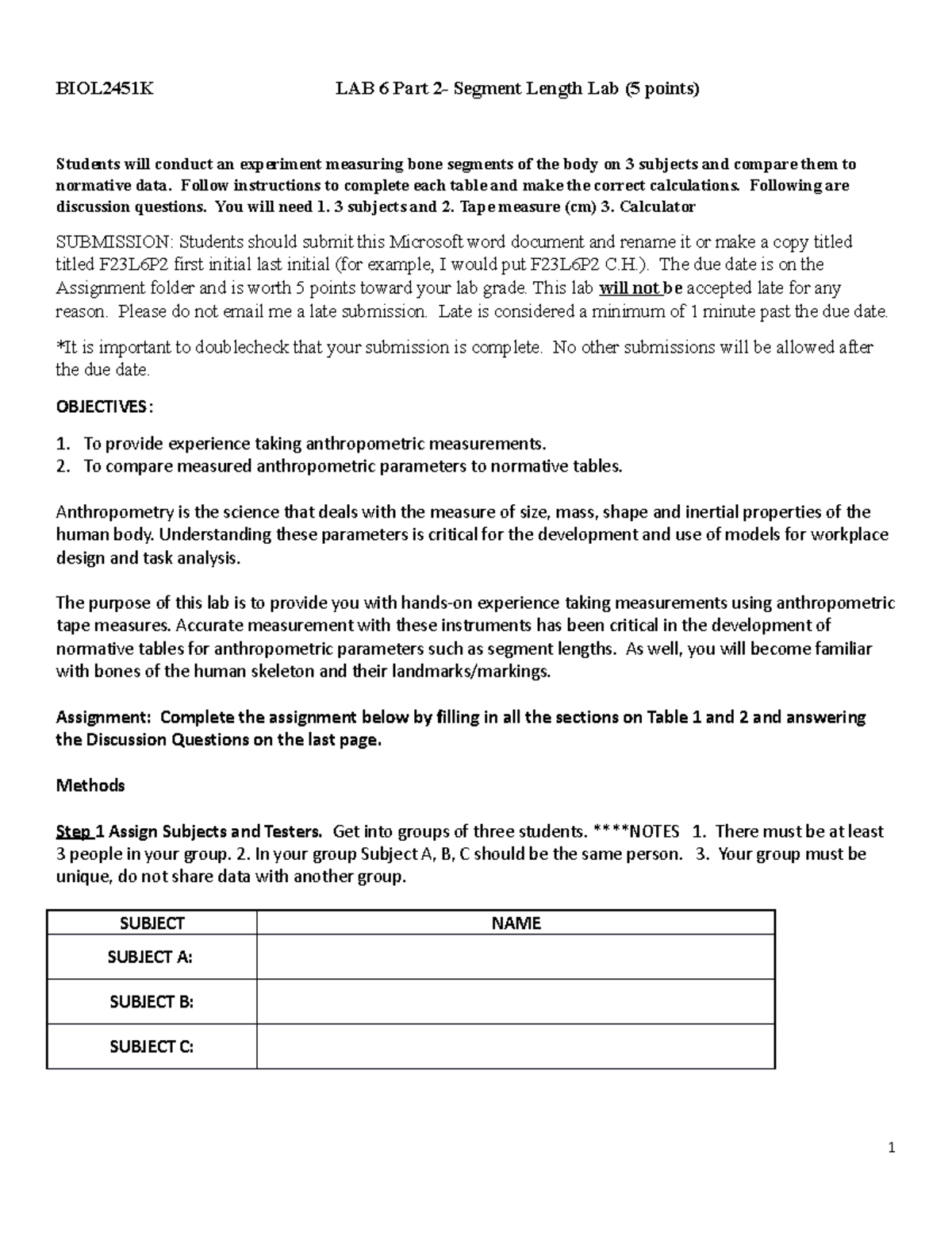 Lab 6 Part 2- Segment Length Lab - Follow instructions to complete each table and make the ...