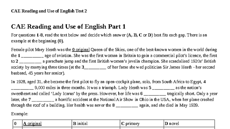 CAE Reading and Use of English Practice Tests - Studocu