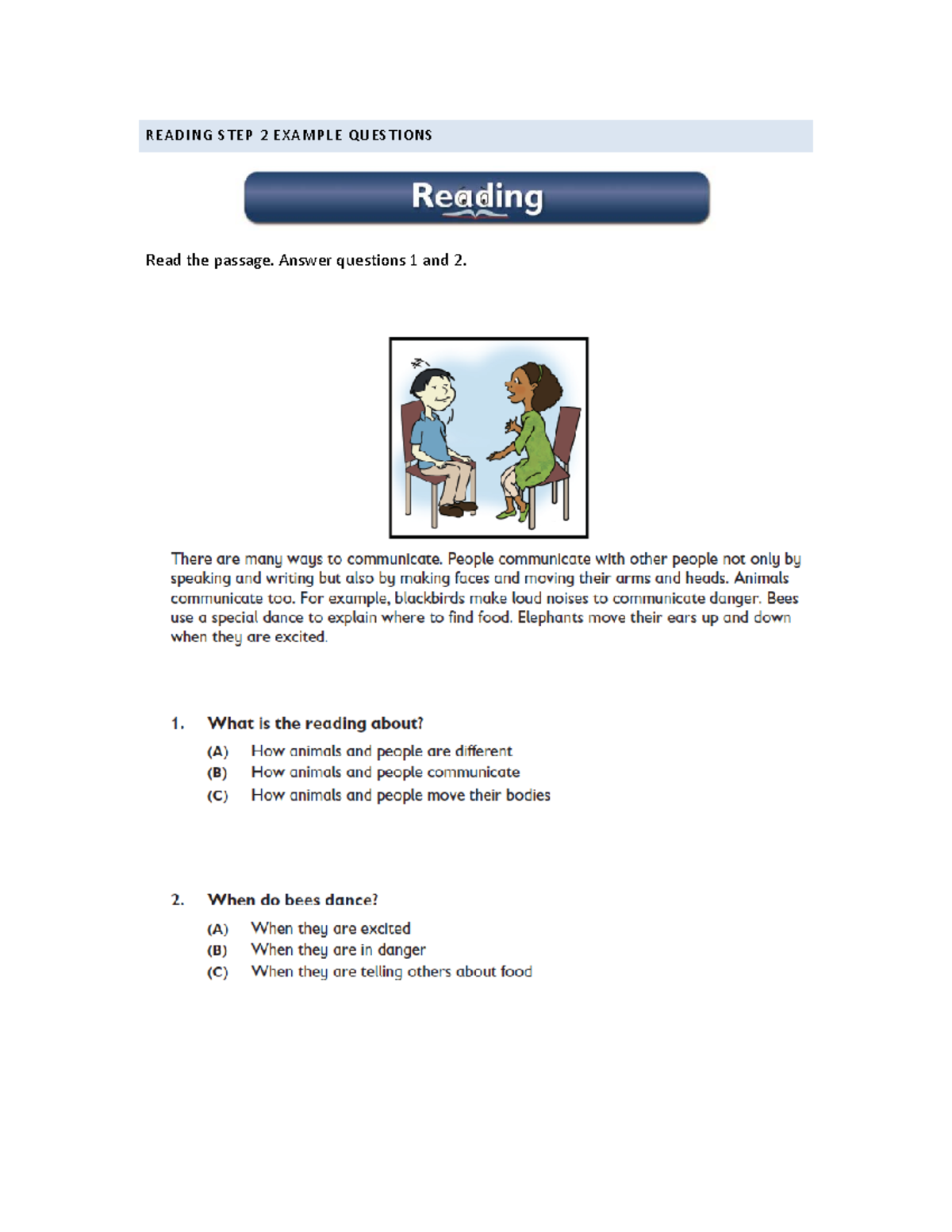 Toefl primary step2 sample questions - Kỹ năng mềm - READING STEP 2 ...