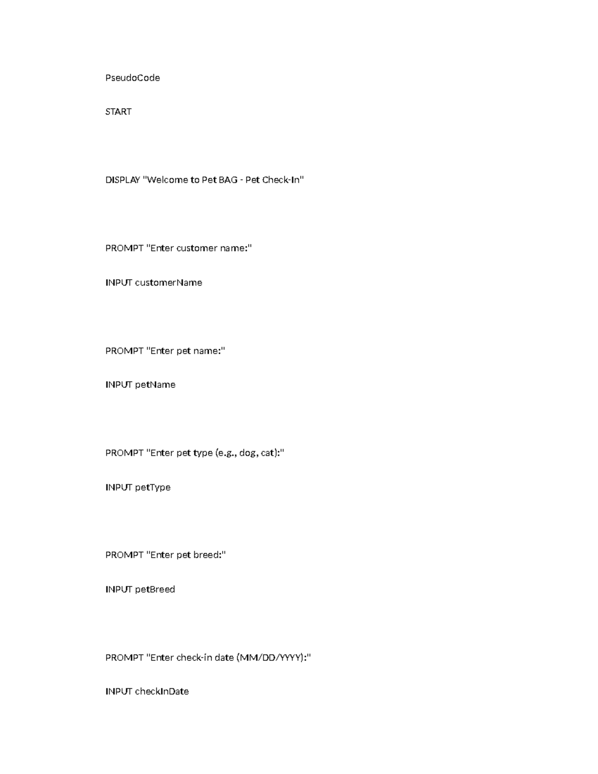 PseudoCode & Flowchart for Pet Check-In Process - Studocu