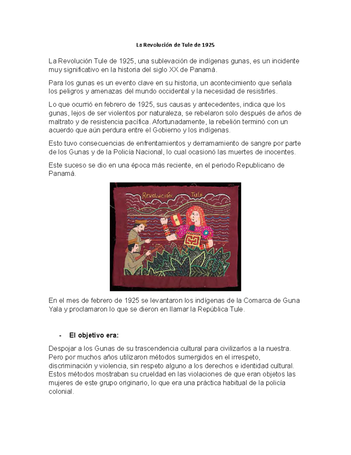 Tule Revolution of 1925: A Struggle for Guna Culture and Rights - Studocu