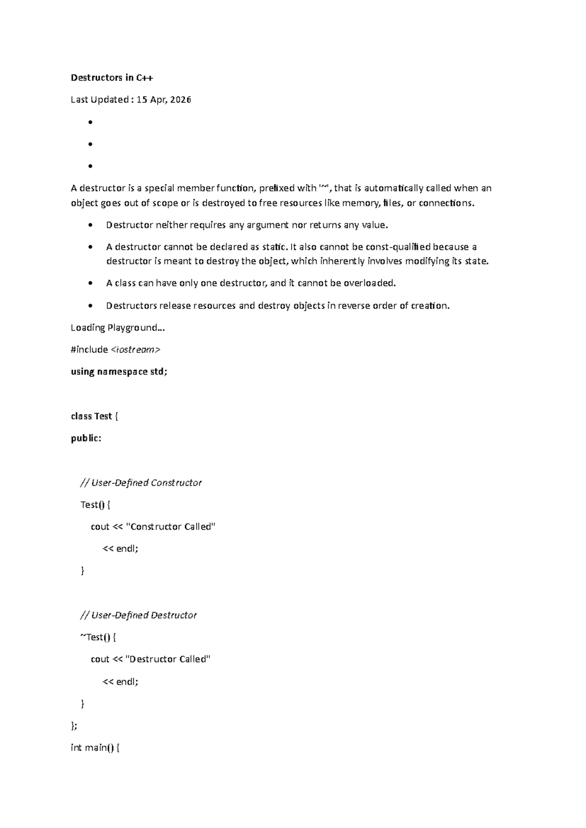 Destructors in C - Lecture Notes on Memory Management - Studocu