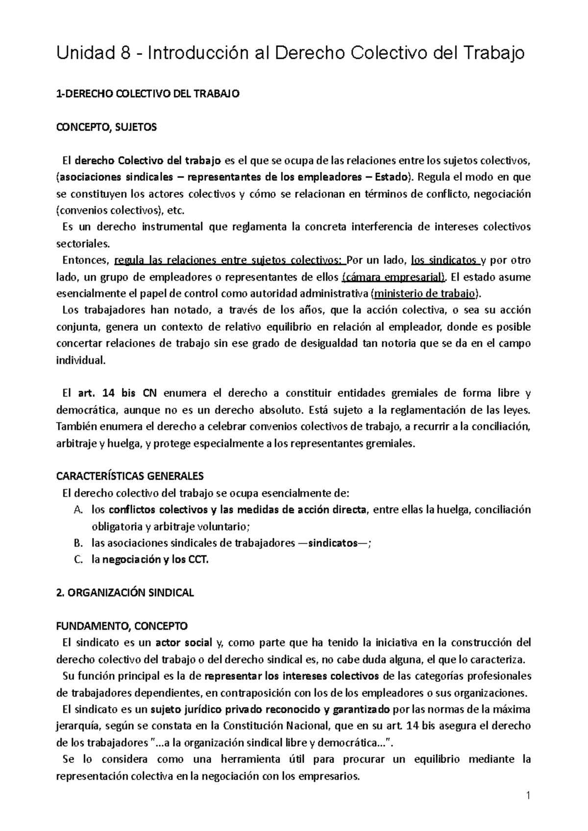TYSS U8 - Introducción al Derecho Colectivo del Trabajo: Guía de ...