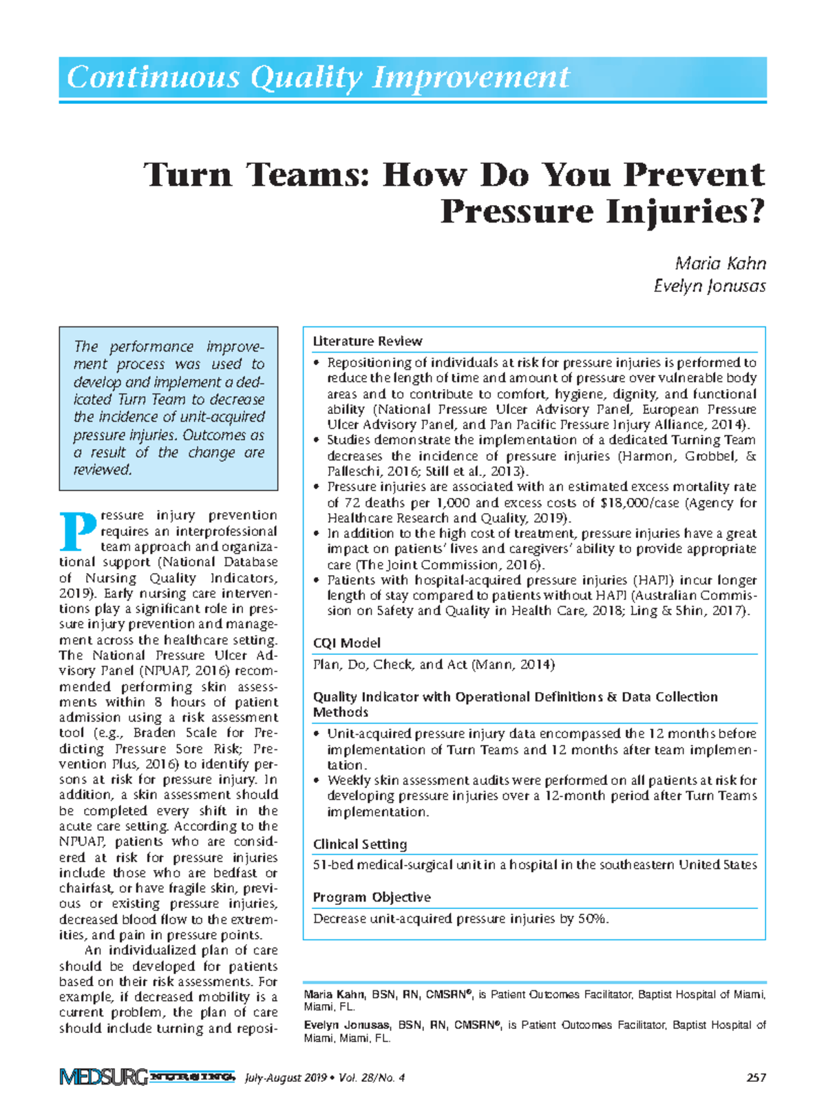 Turn Teams: A QI Project to Prevent Pressure Injuries in Patients - Studocu