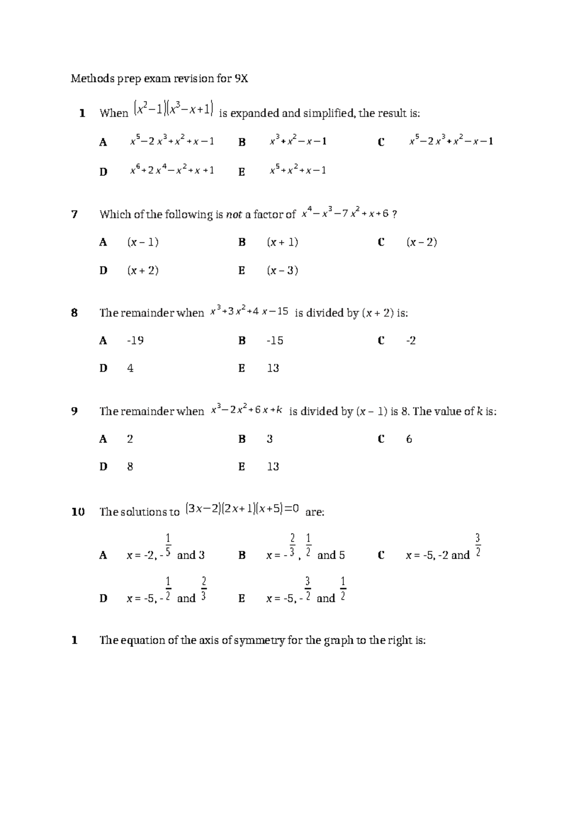 Methods exam revision for semester two for methods level 10 - Methods ...