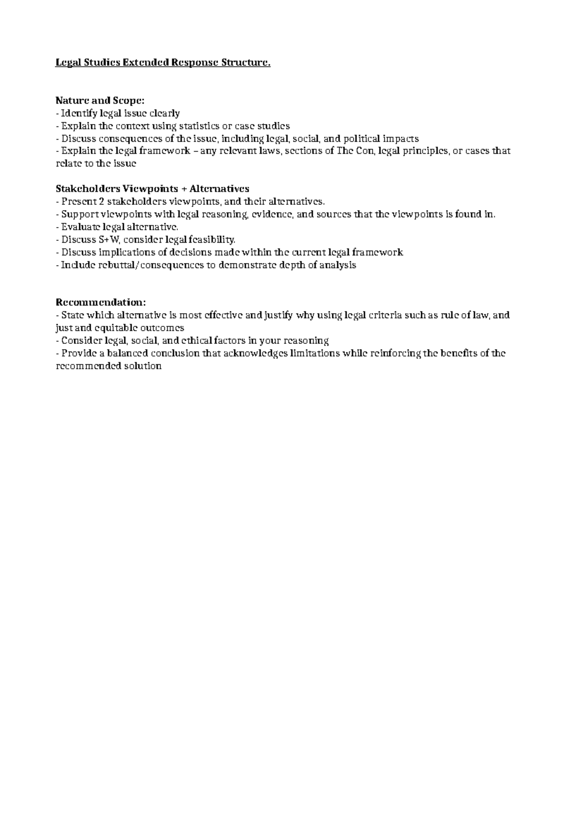 Legal Studies Extended Response Template (Legal-Studies ER) - Studocu