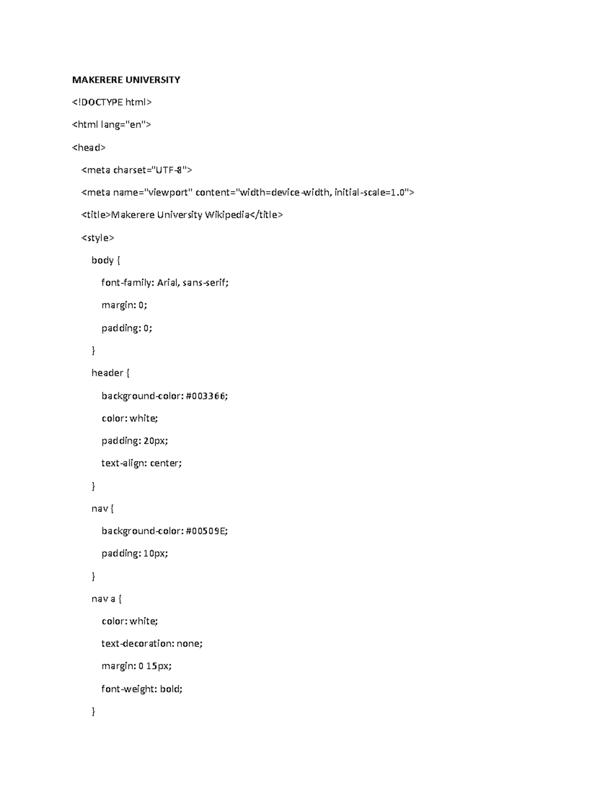 Code structures - simple codes in html - MAKERERE UNIVERSITY