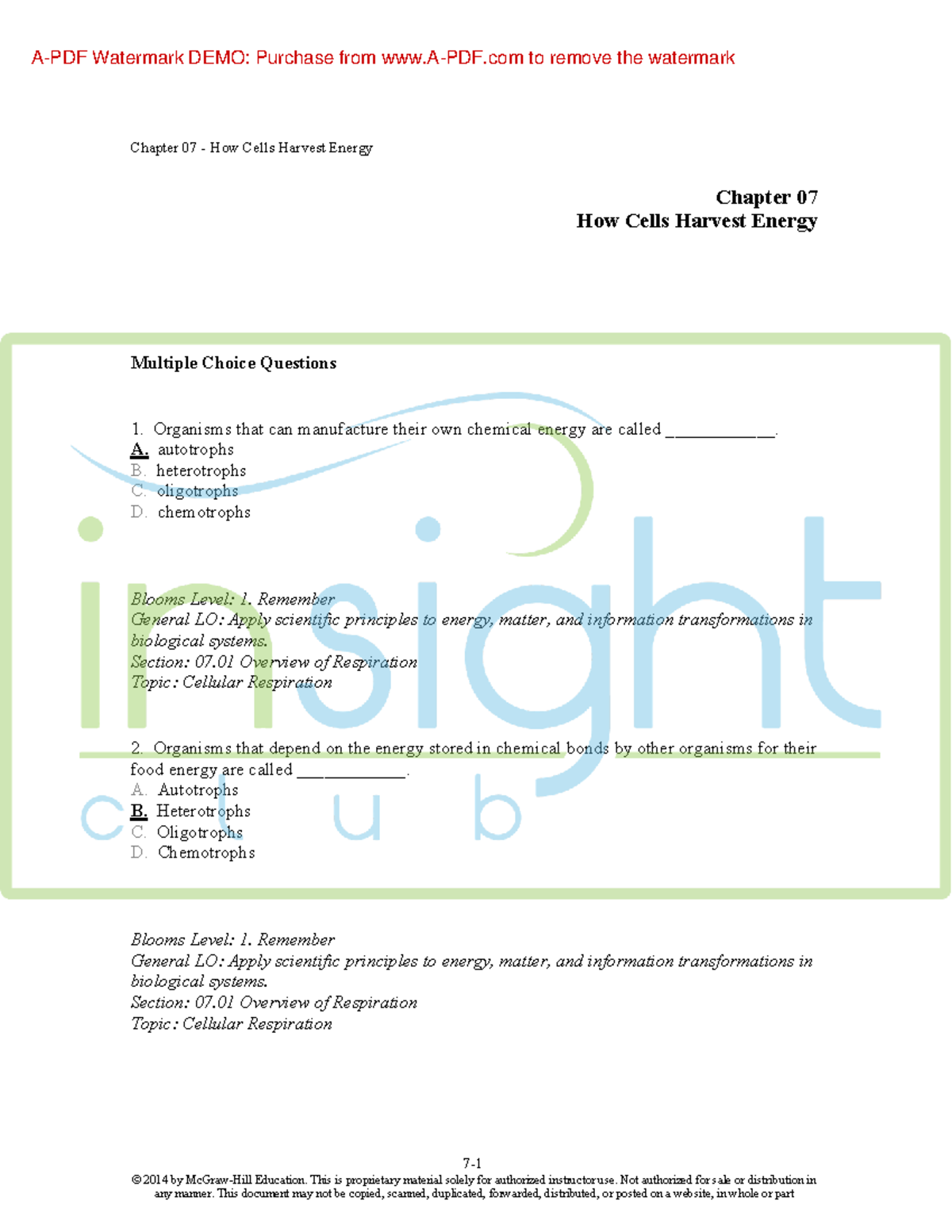 Chapter 07: How Cells Harvest Energy - Bio 202 Study Guide - Studocu