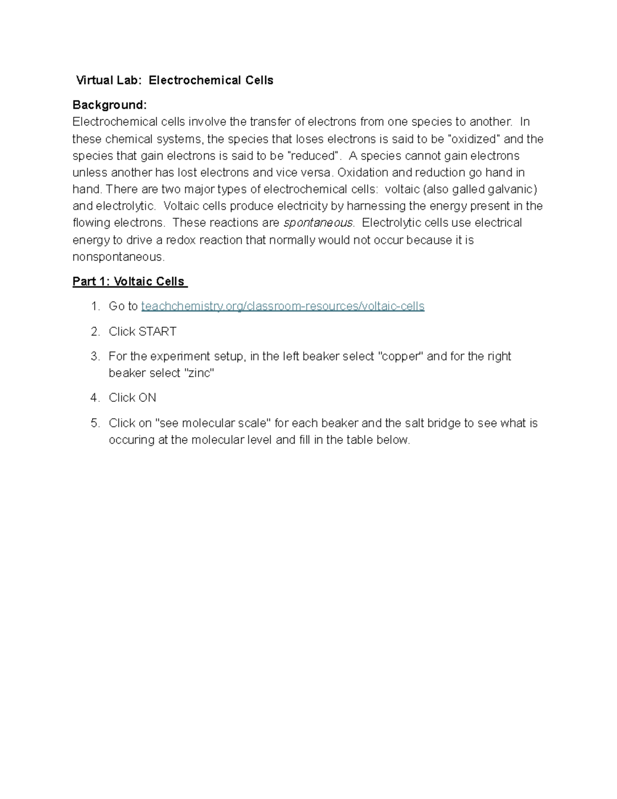 Electrochemistry Lab v2: Exploring Voltaic and Electrolytic Cells - Studocu