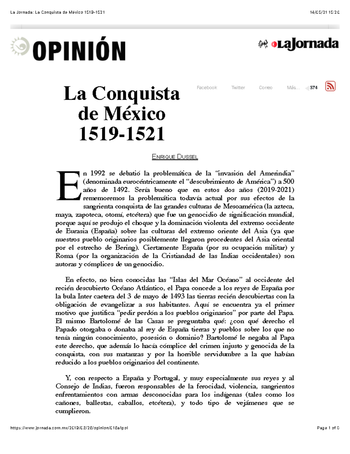 La Jornada: La Conquista de México 1519-1521 - Reflexiones Históricas ...