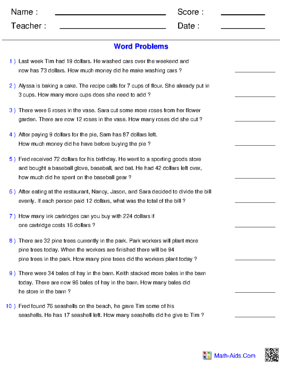 Algebra 1 Word Problems Practice: Solutions & Explanations - Studocu