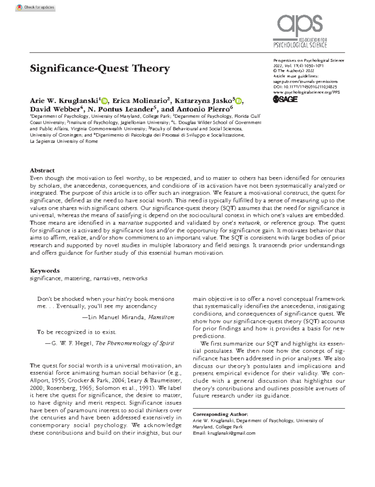 Significance-Quest Theory: Understanding Antecedents and Implications ...