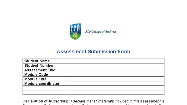 Assessment Submission Form for Module Code CC1A21 - Academic Integrity ...