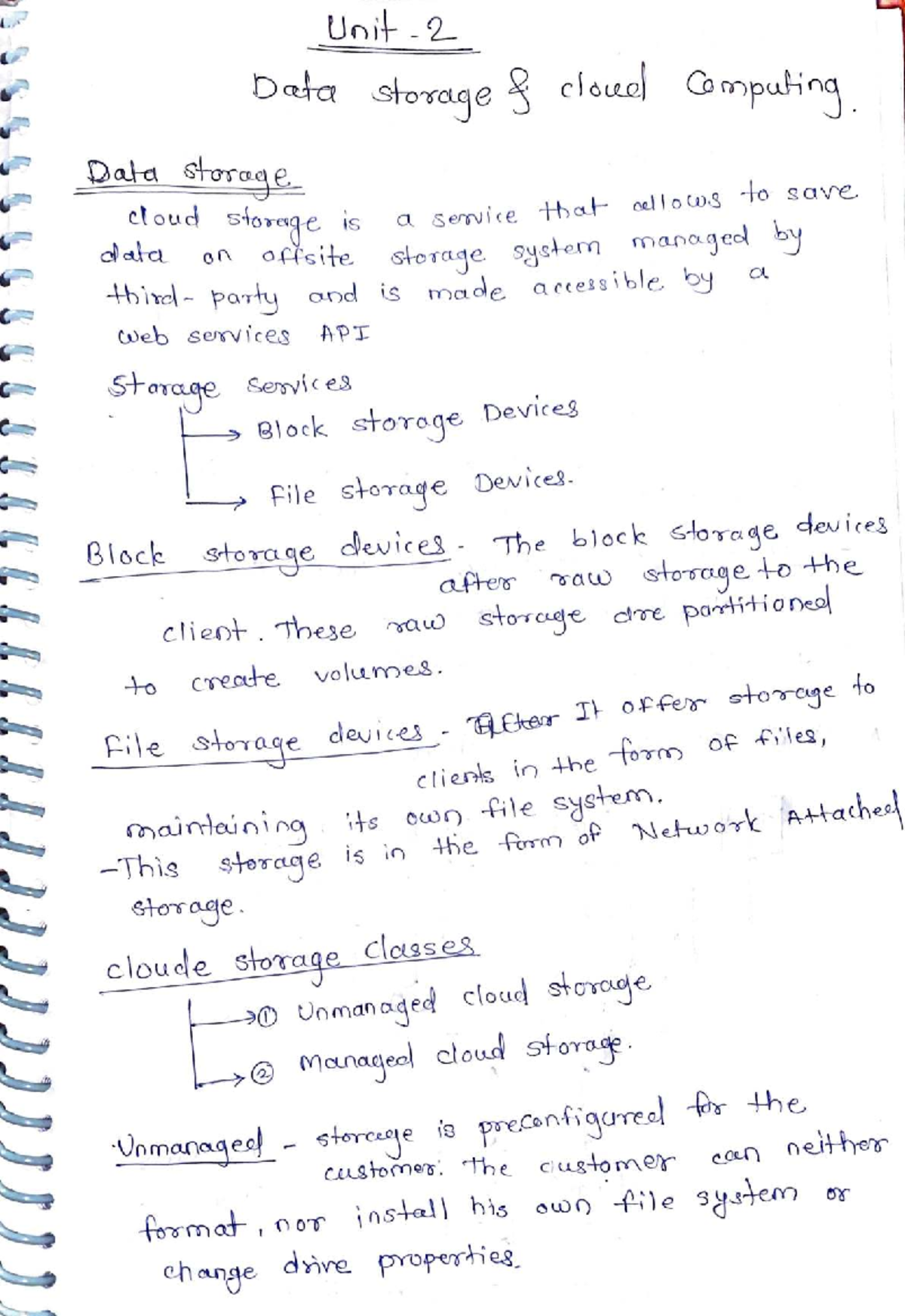Unit 2: Cloud Computing Data Storage Overview and Architecture - Studocu