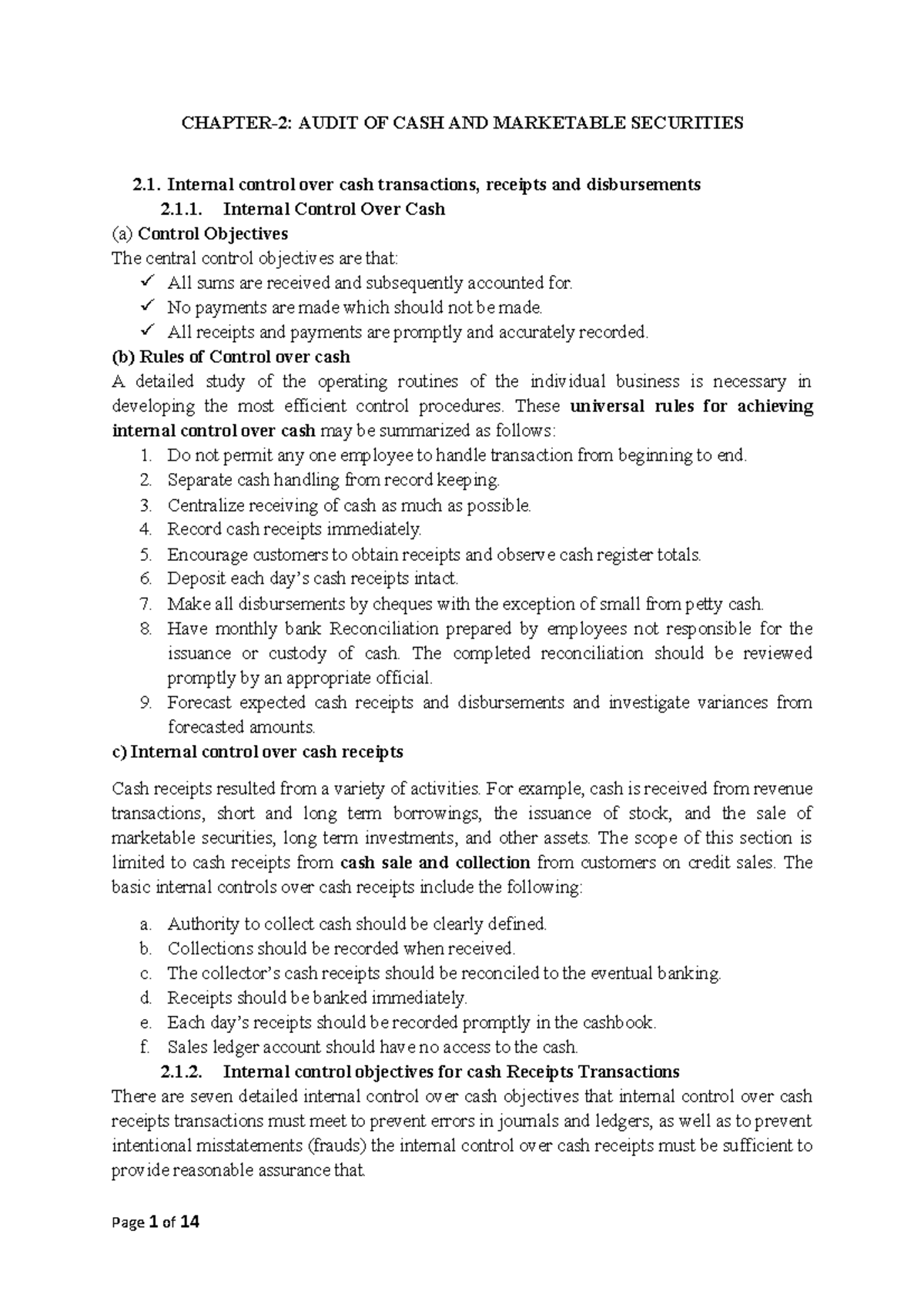 Chapter 2: Audit Principles - Cash and Marketable Securities Control ...