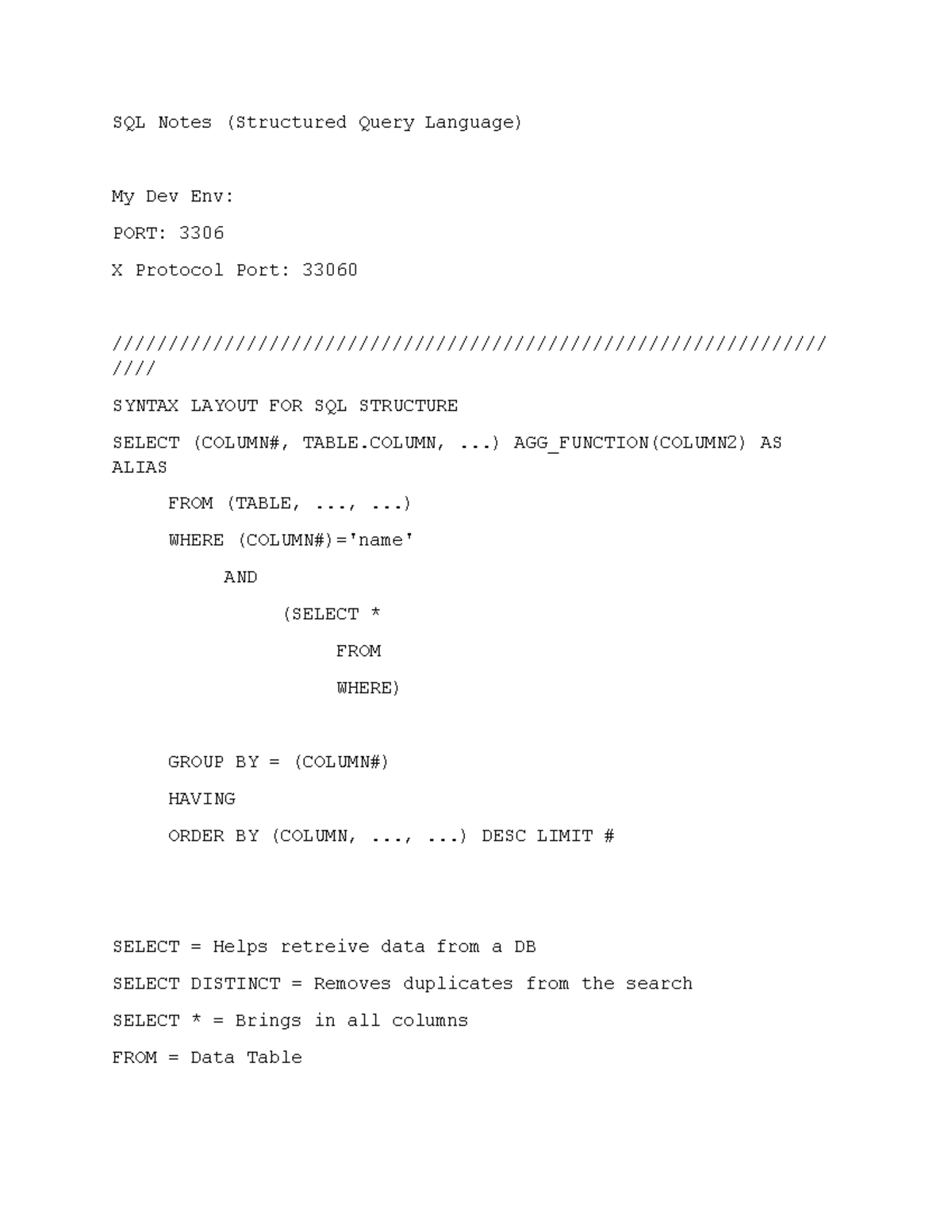 SQL Coding Notes for Course: Understanding SQL Syntax and Functions ...