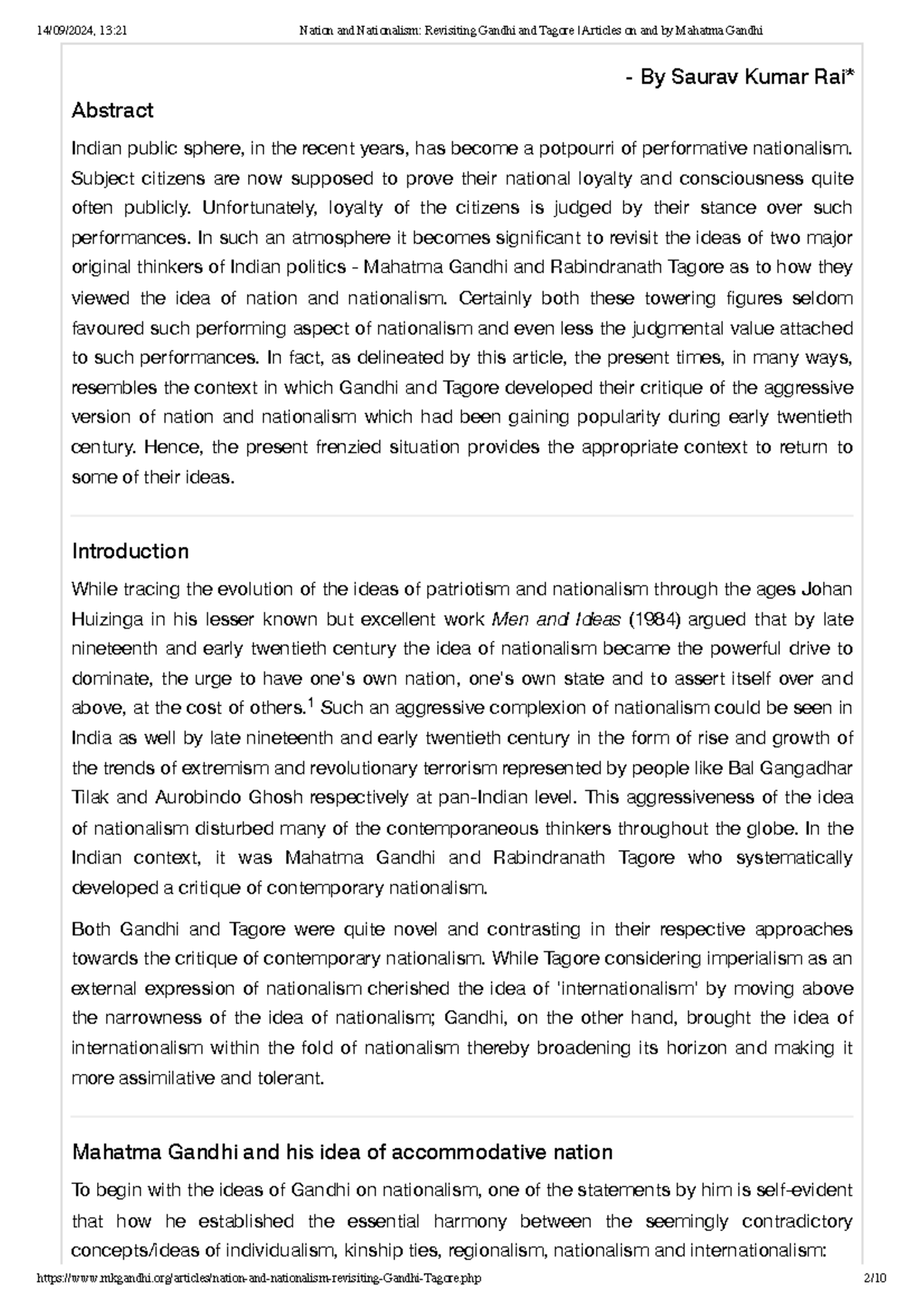 Revisiting Nation & Nationalism: Insights from Gandhi & Tagore - Studocu