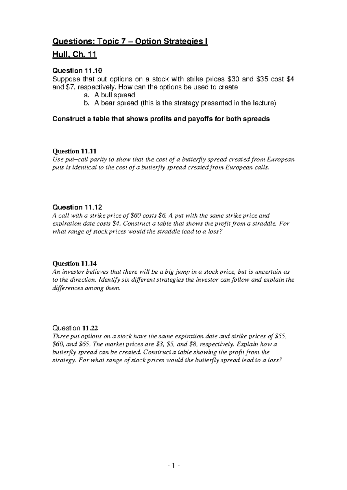 Tutorial Questions Topic 7 - Questions: Topic 7 – Option Strategies I ...