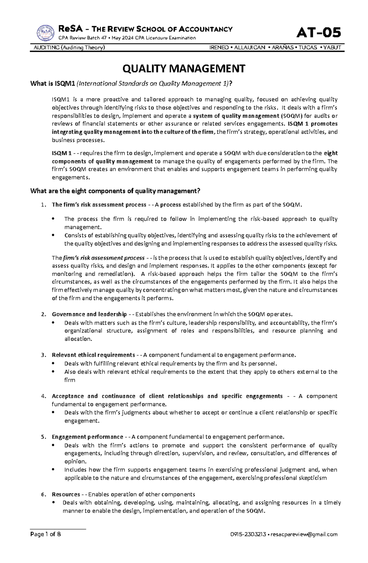 AT-05 (Quality Management) - ReSA - THE REVIEW SCHOOL OF ACCOUNTANCY ...