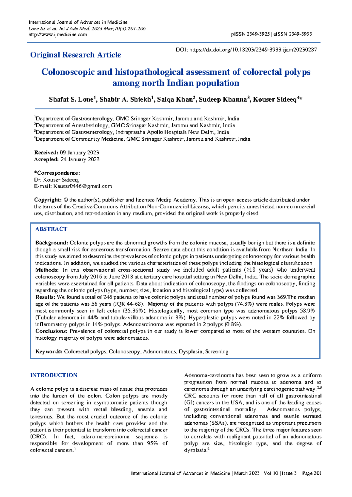 Colonoscopic and Histopathological Assessment of Colorectal Polyps in North - Studocu