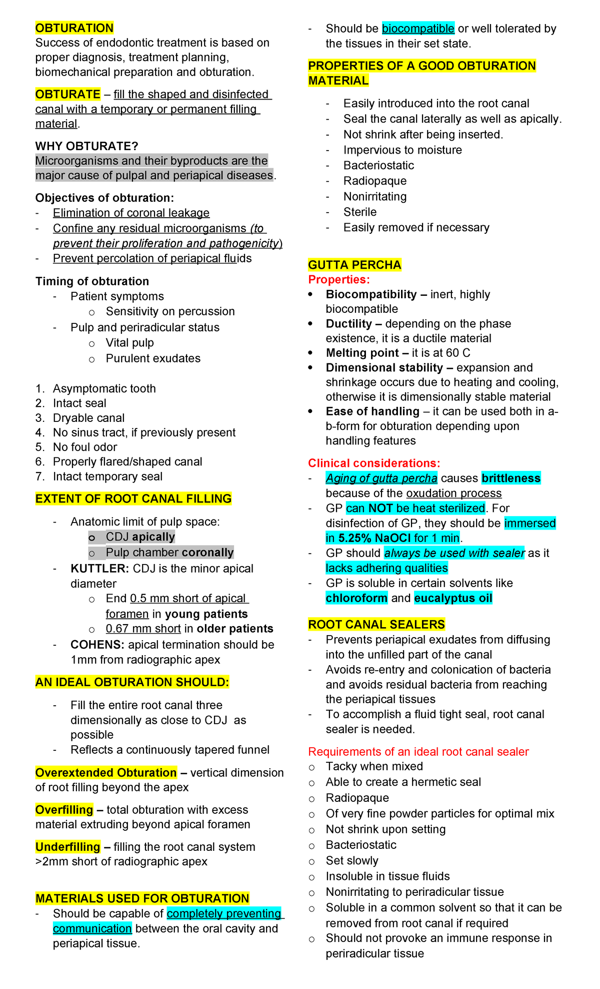 WEEK 4 ENDO - obturation, properties of good obturation, gutta percha ...
