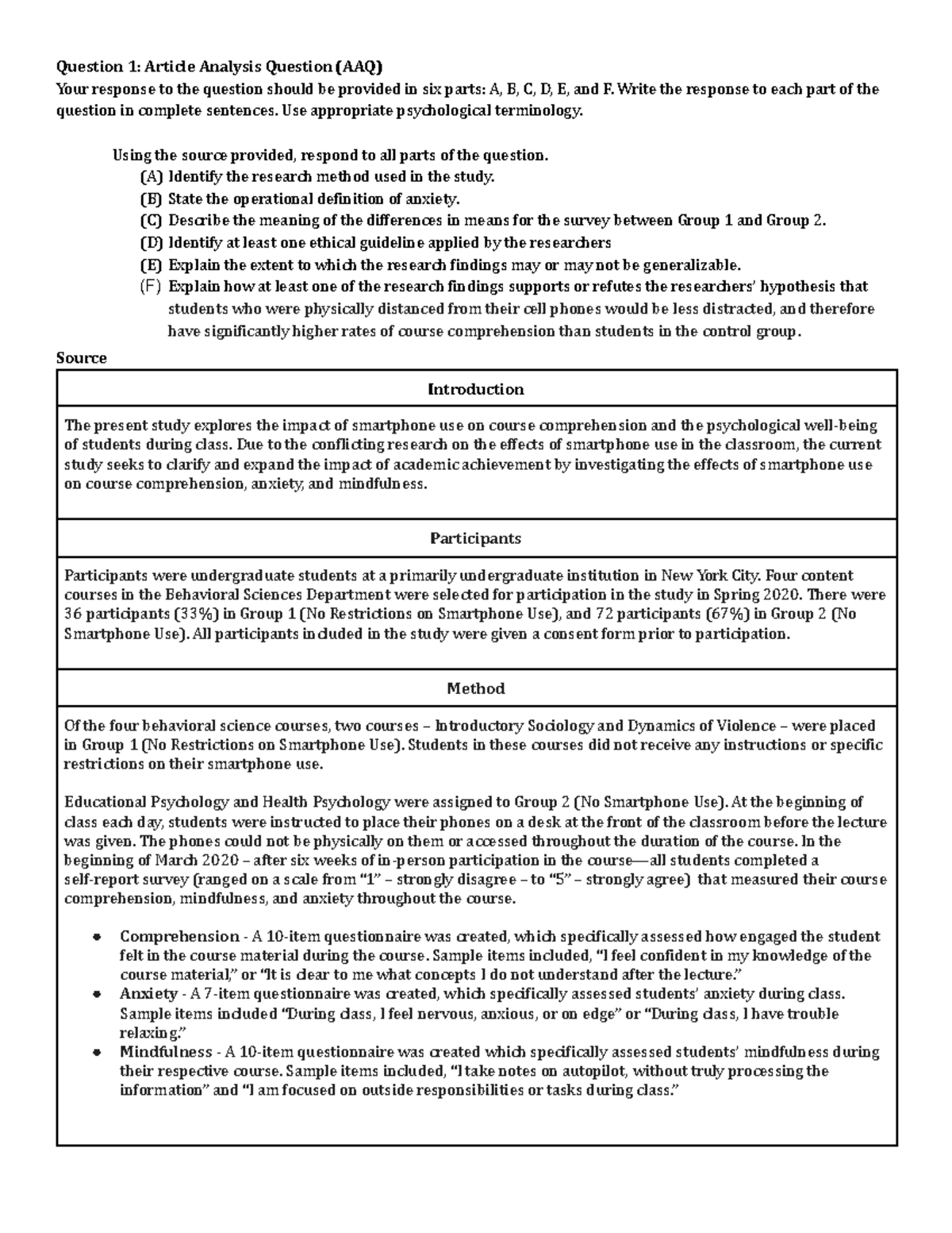 AAQ Article Analysis: Smartphone Use, Comprehension & Anxiety in Class ...
