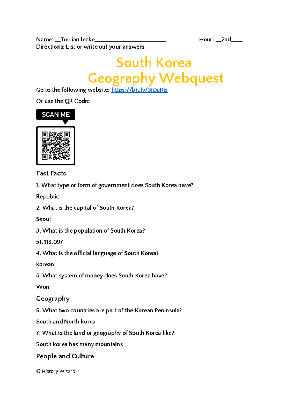 South Korea Geography Webquest Assignment - 2nd Hour - Studocu