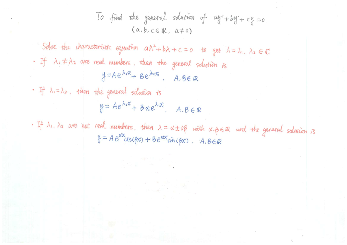 Homogeneous 2nd Order ODEs with Constant Coefficients: Solutions - Studocu