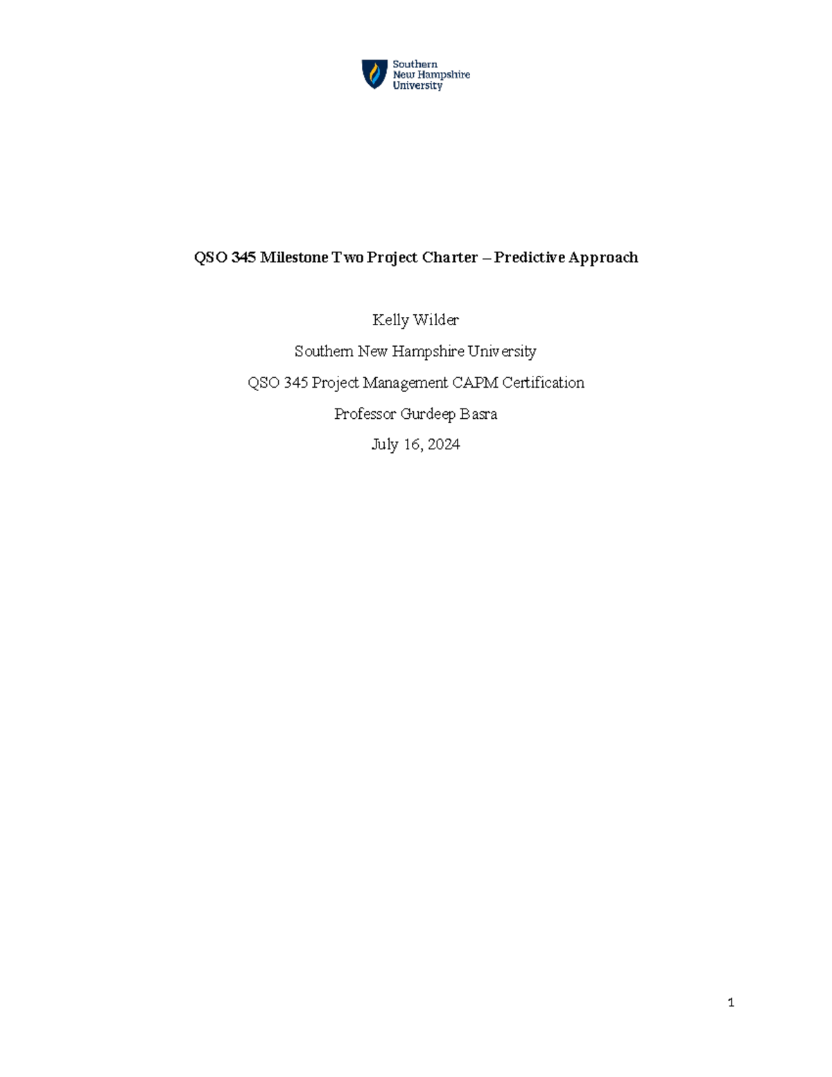 QSO 345 Milestone Two Project Charter - Predictive Methodology - Studocu
