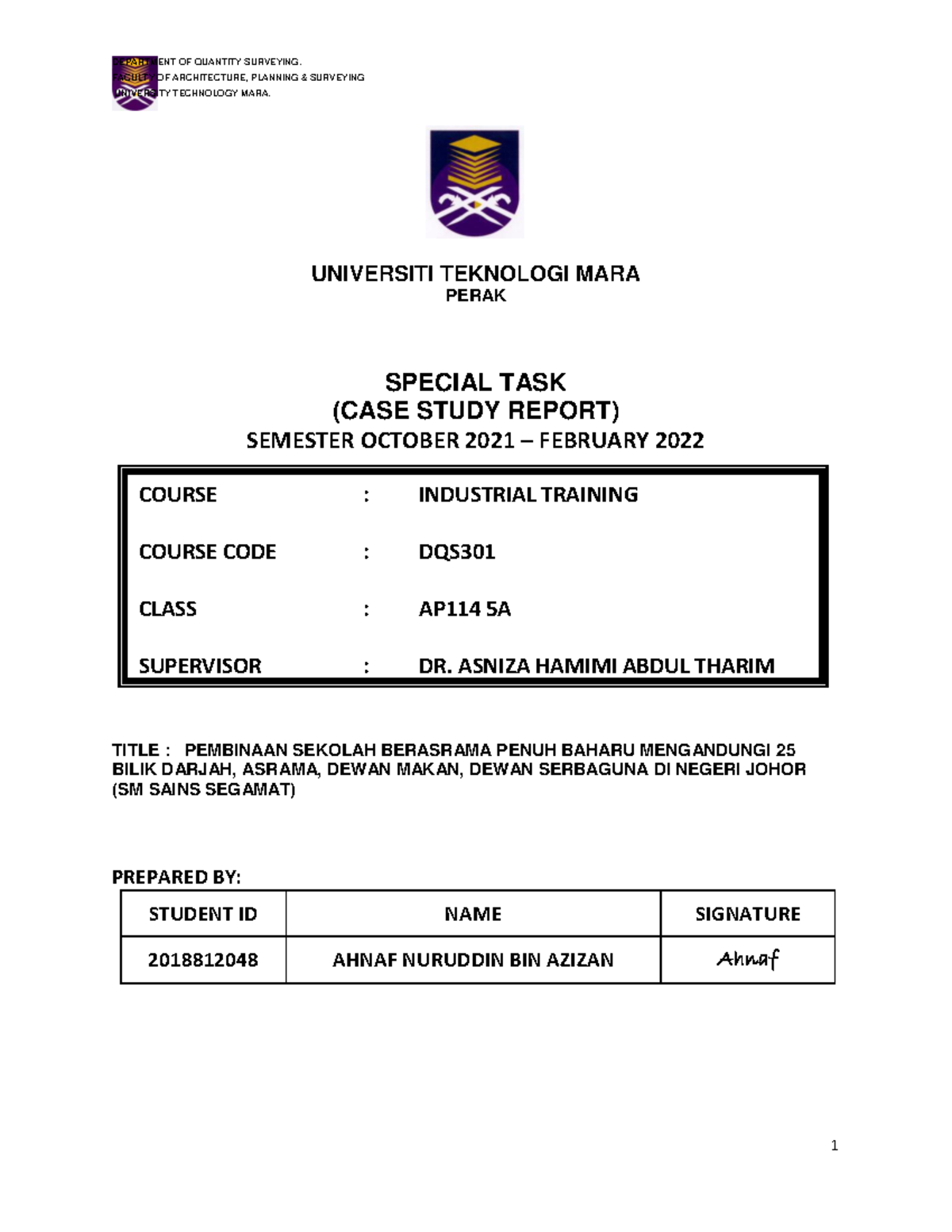 CASE Study Report Ahnaf - UNIVERSITY TECHNOLOGY MARA. UNIVERSITI ...