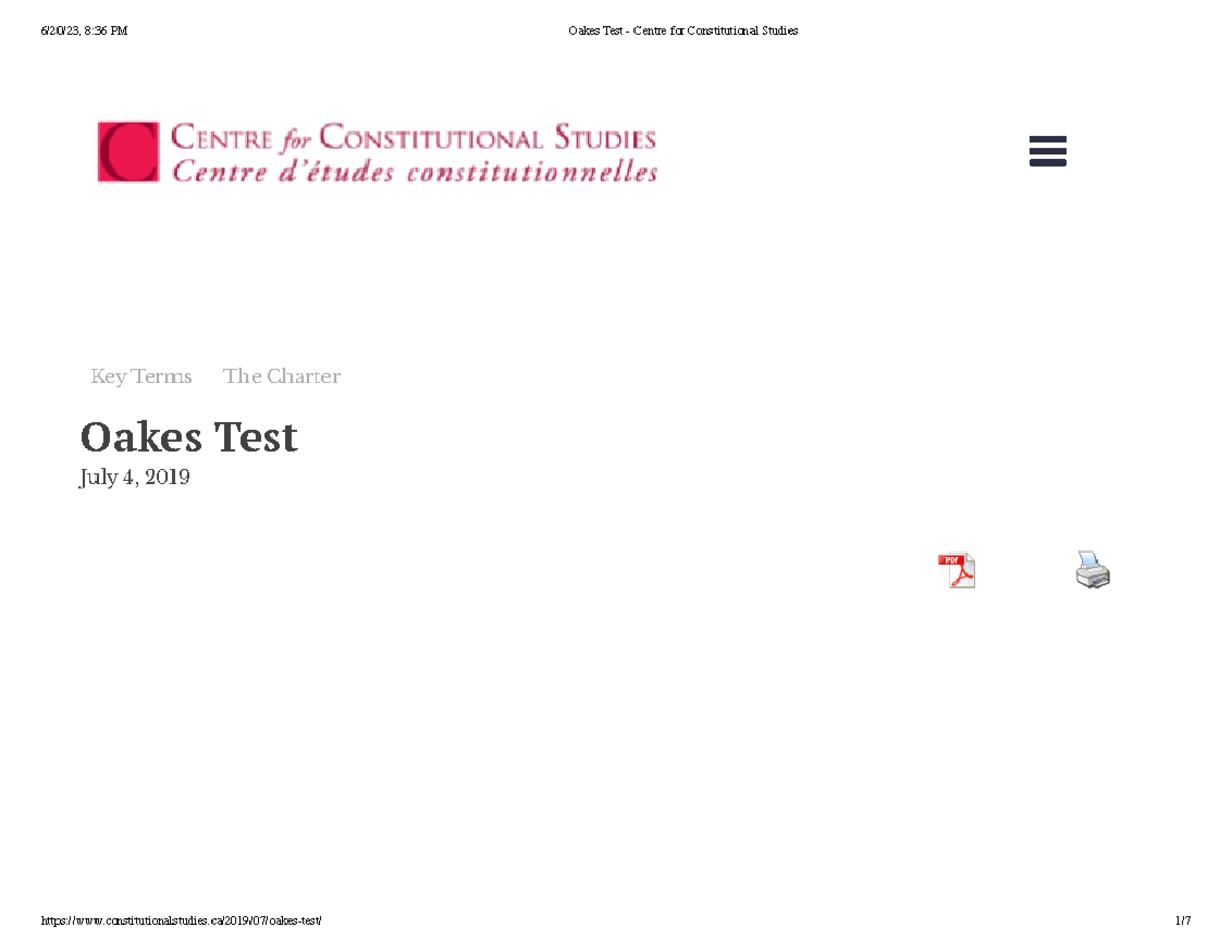 Oakes Test - Centre for Constitutional Studies - Key Terms The Charter ...