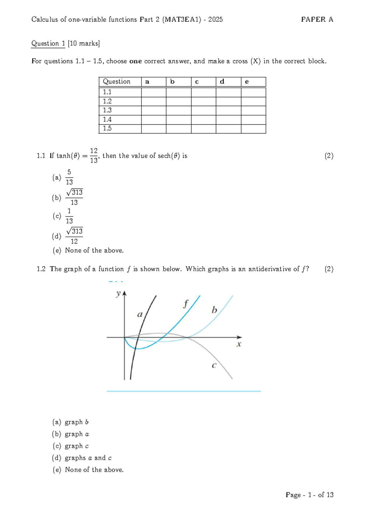 Calculus of Functions Part 2 (MAT3EA1) 2025 Exam Paper A - Studocu