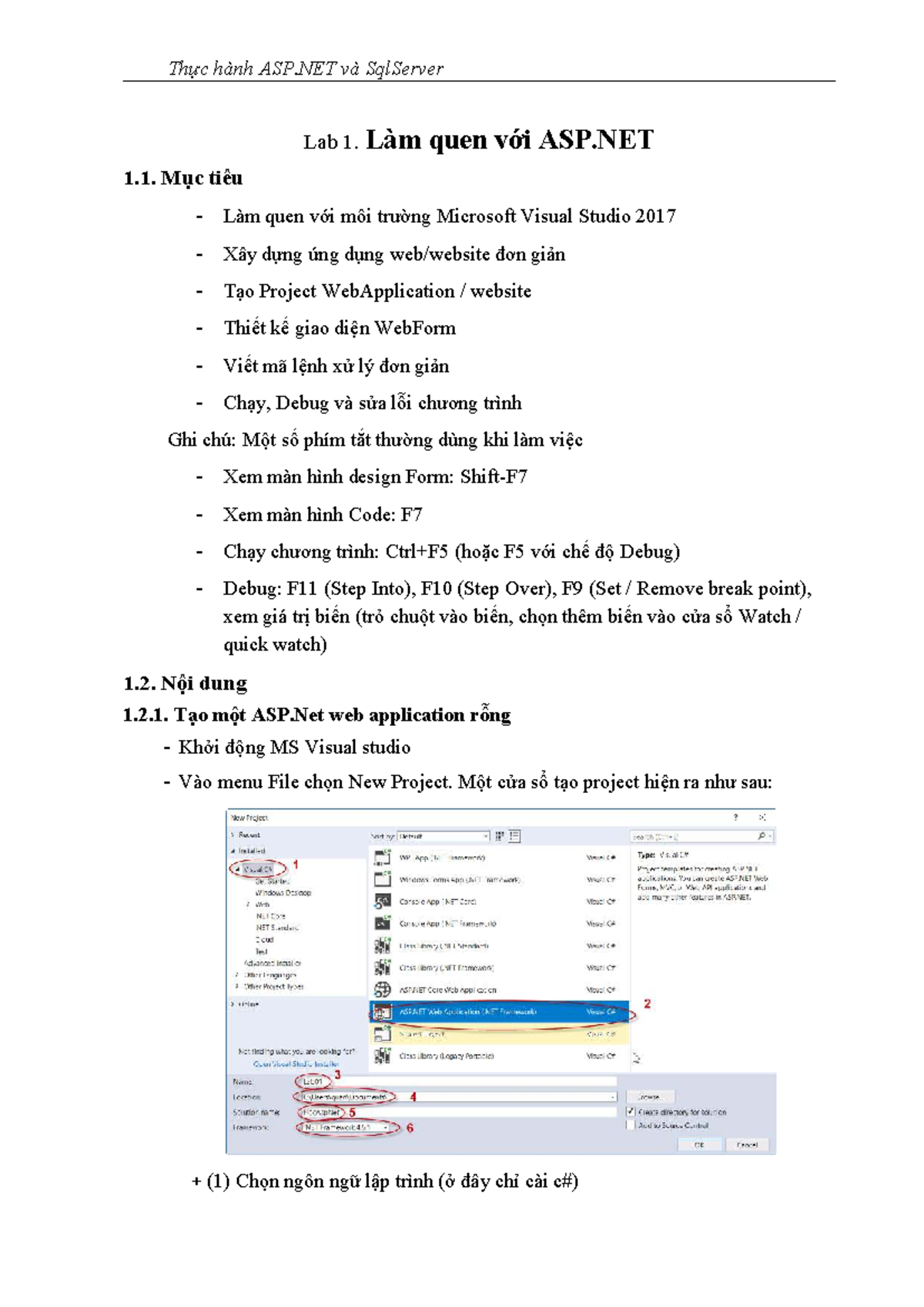 Thực hành ASP.NET và SQL Server Lab 1: Làm quen với Visual Studio 2017 ...
