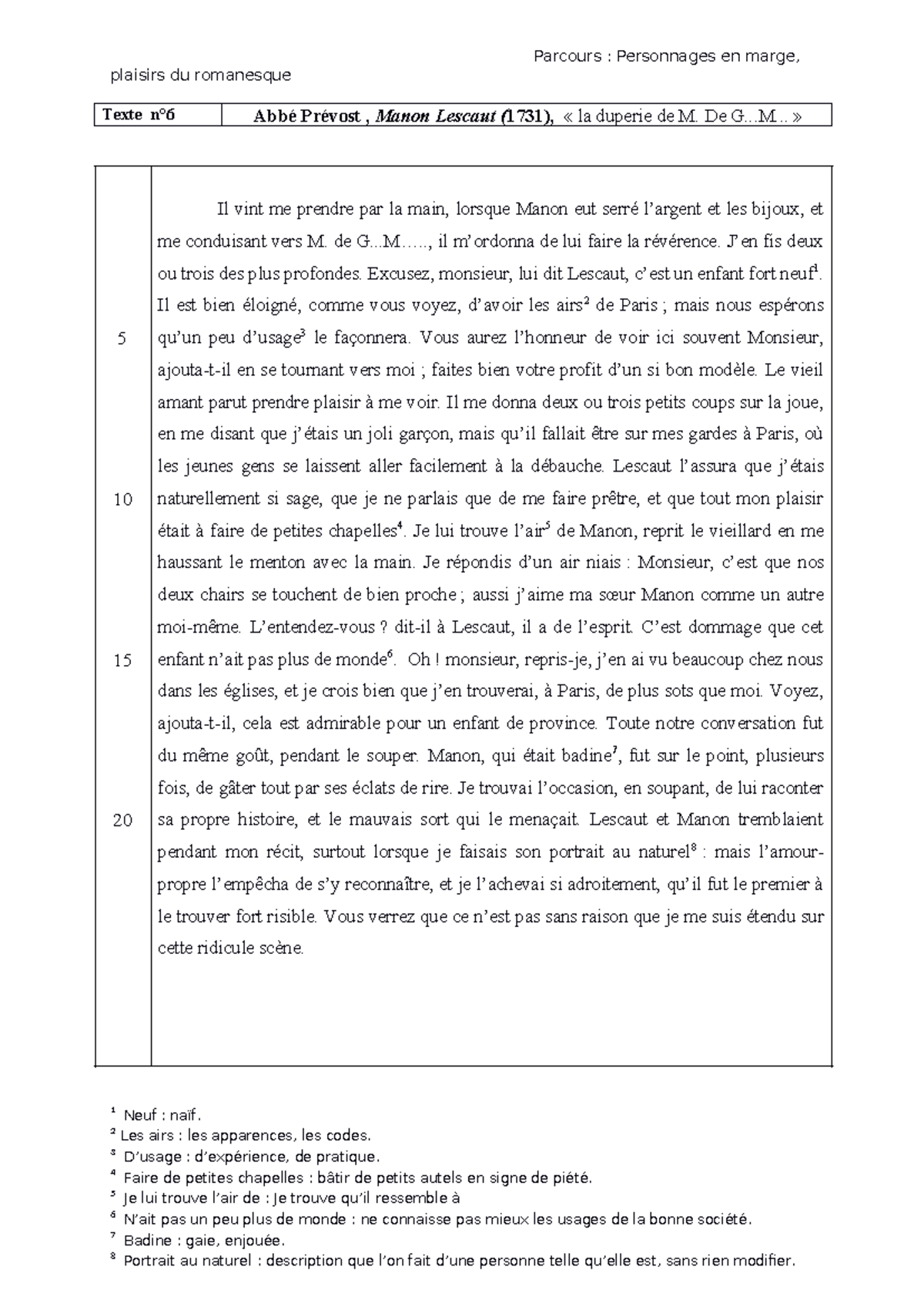 Texte 6: Manon Lescaut - La Duperie de G...M (Analyse) - Studocu