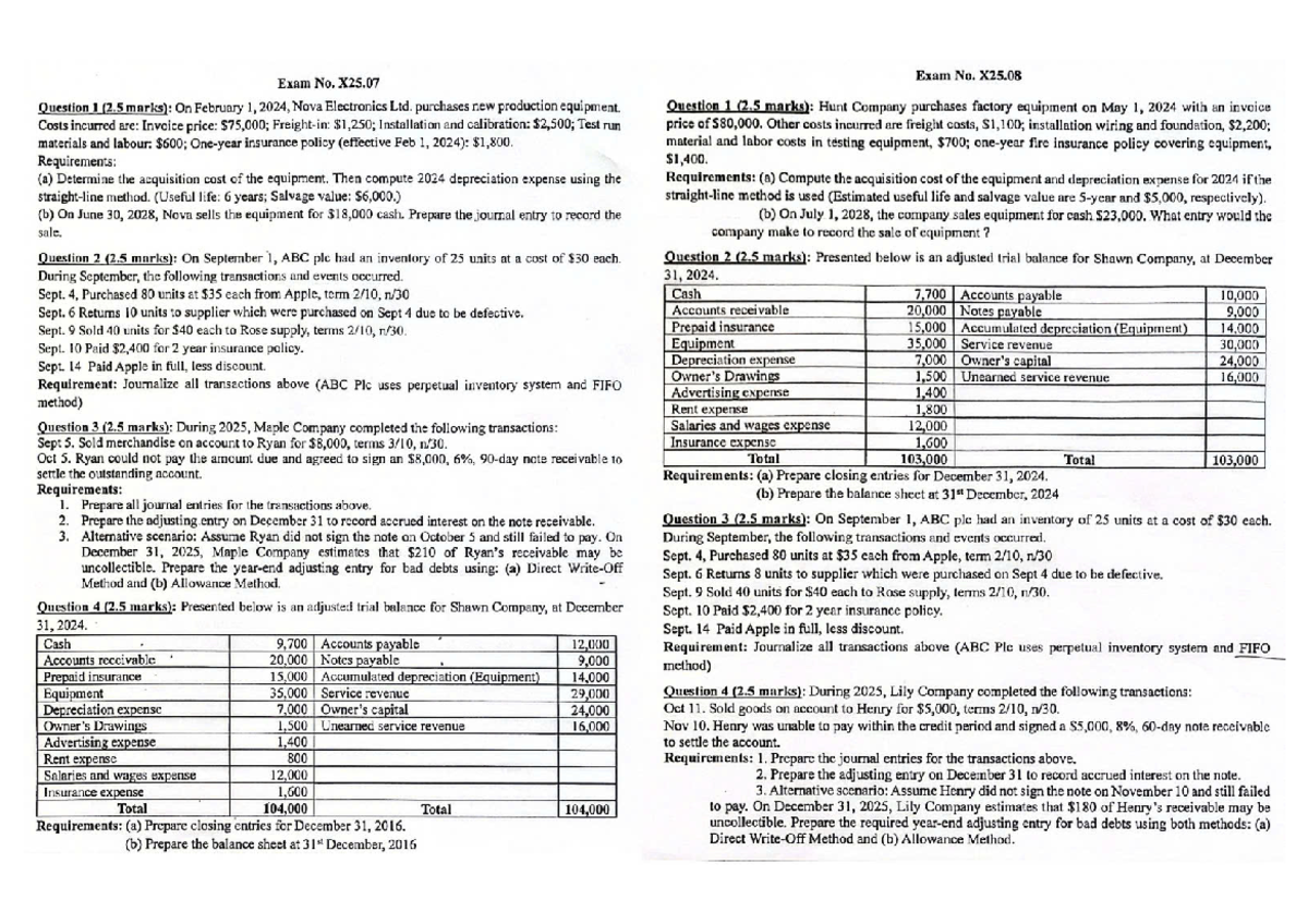 Final Exam Review: Accounting Concepts and Journal Entries (Course Code ...