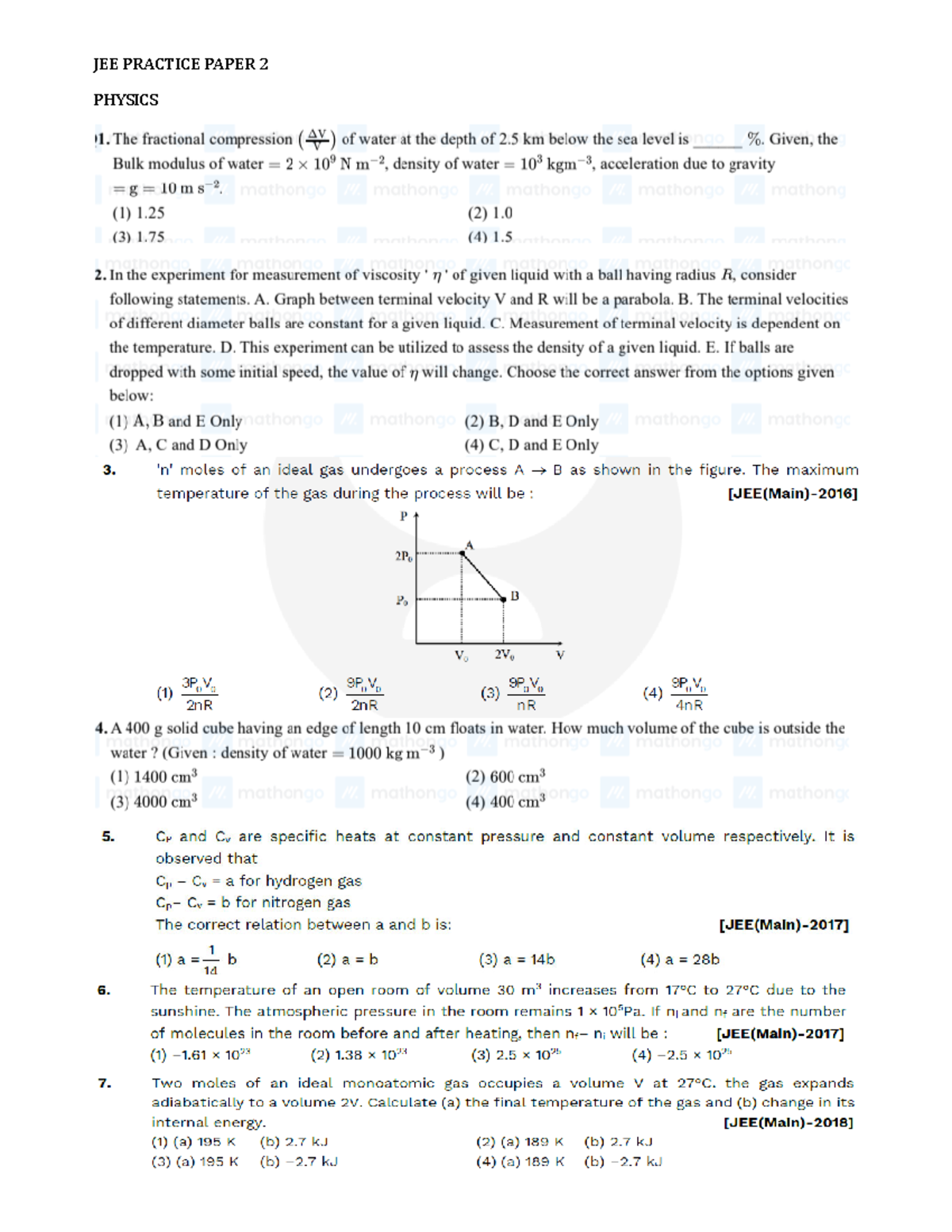 JEE Practice Paper 2 - Physics HL - JEE PRACTICE PAPER 2 PHYSICS 14. 15 ...