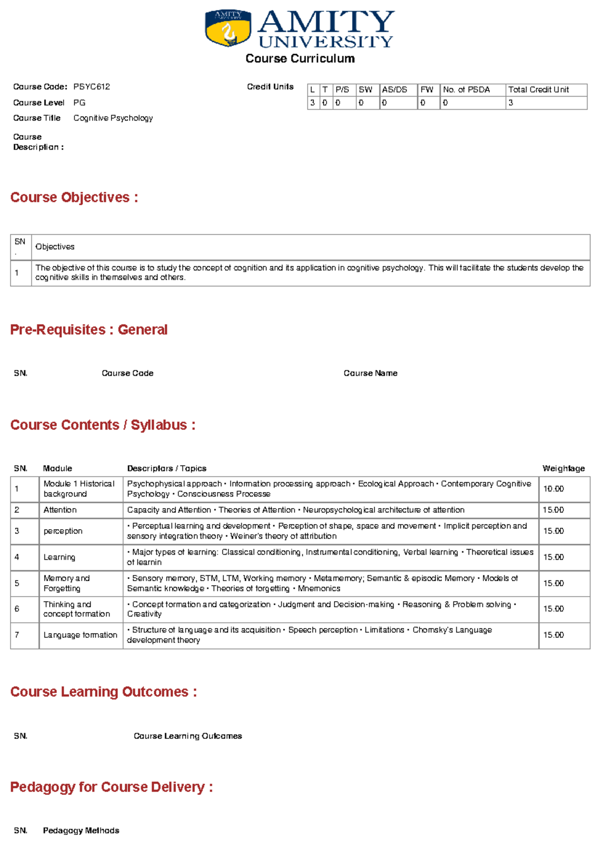 Cognitive Psychology Curriculum Overview - PSYC612 - Studocu