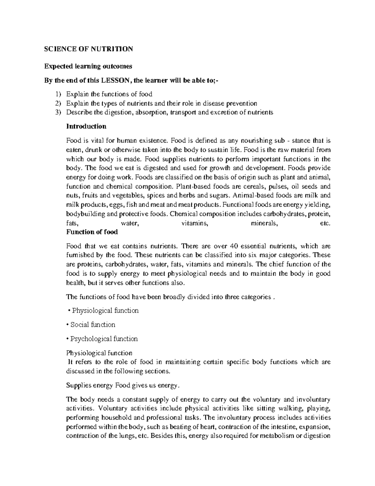 SCIENCE OF NUTRITION: Nutritional Requirements & Nutrient Functions ...