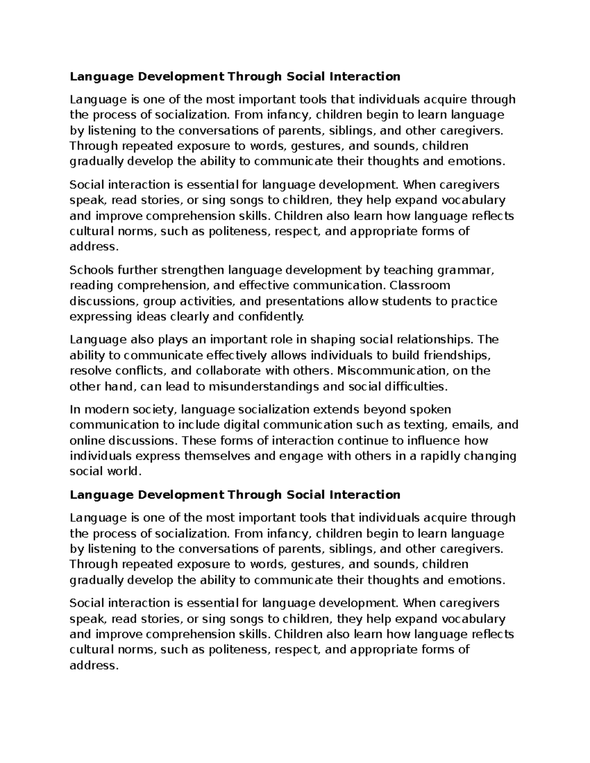 Language Development & Social Interaction: Key Insights - Studocu