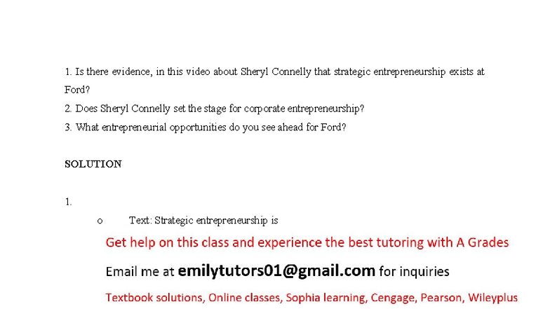 Strategic Entrepreneurship Insights from Sheryl Connelly at Ford - Studocu