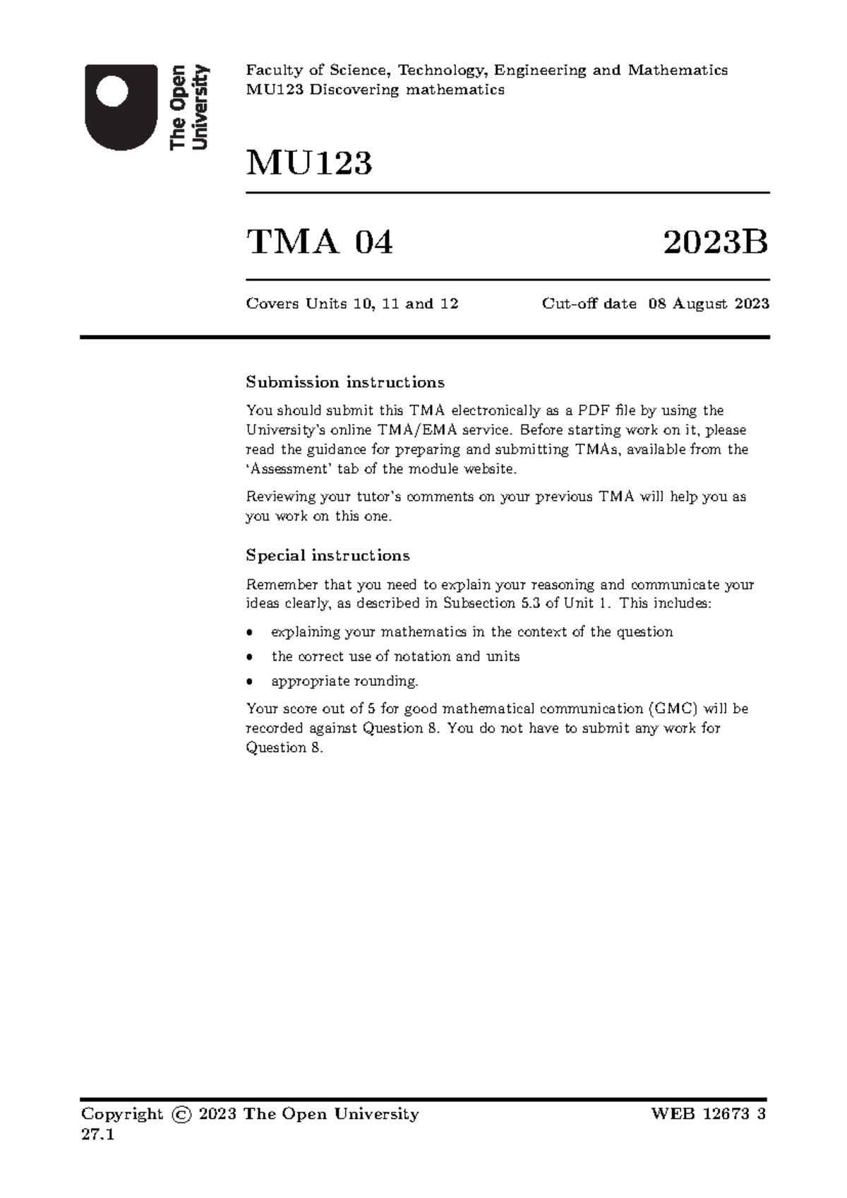 MU123 TMA 04 2023B - Comprehensive Study Guide for Units 10-12 - Studocu