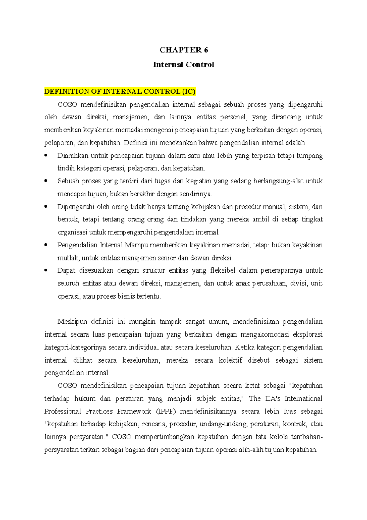 Judul Bab 6: Pengendalian Internal dan Tanggung Jawab Audit - Studocu