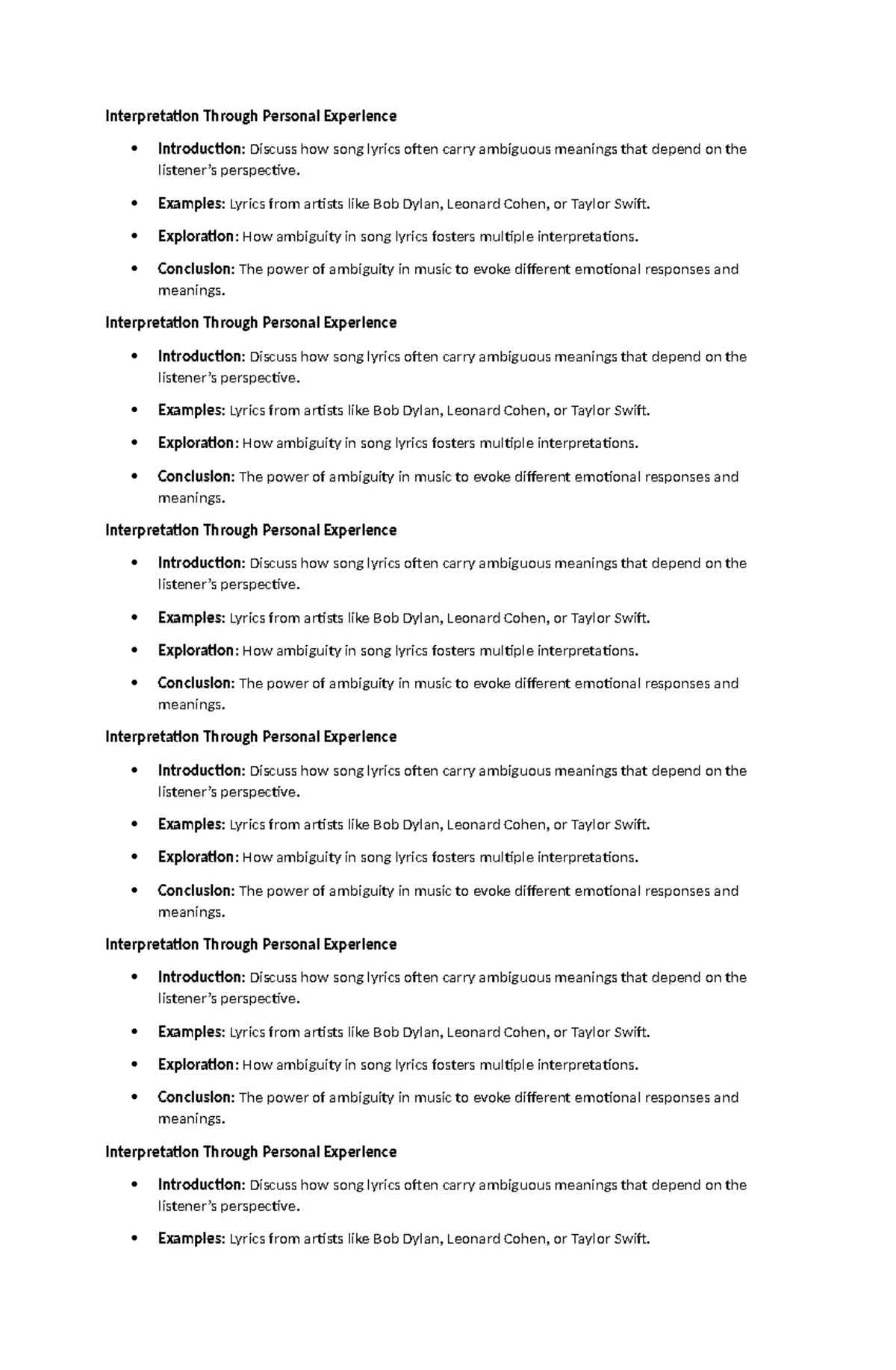 ENG 205: Exploring Ambiguity in Song Lyrics and Personal Interpretation ...