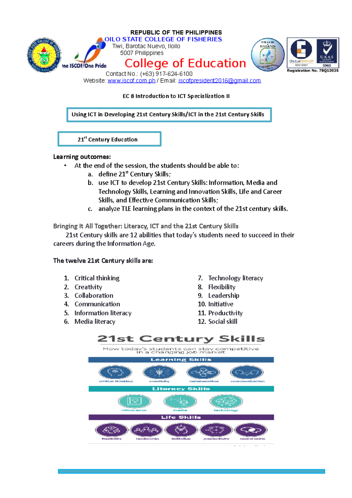 1. Using ICT in Developing 21st Century Skills ICT in the 21st Century ...