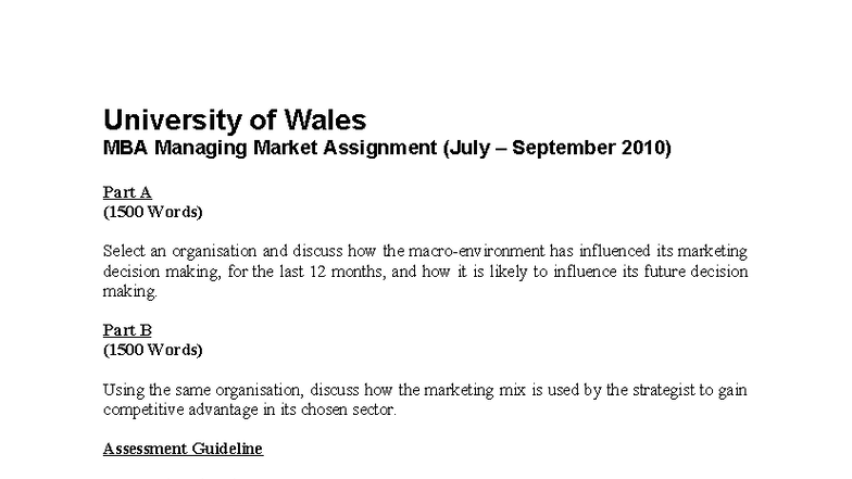 MBA Managing Market Assignment (UoW) - Analysis & Marketing Mix ...