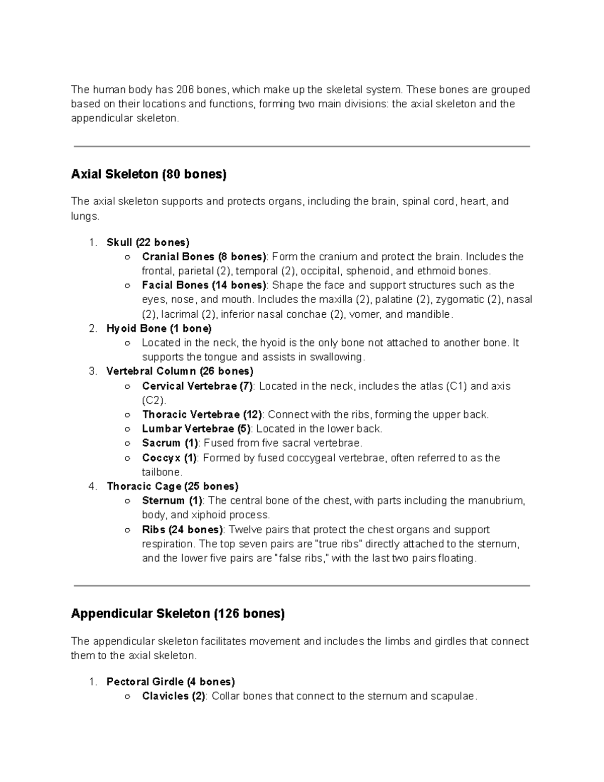 Skeletal System Overview: Bones of the Human Body - Studocu